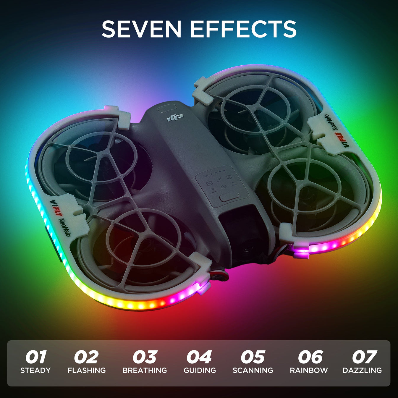 VIFLY NeoHalo LED Light Strip for DJI Neo, Multi-Color Dynamic Modes B ...